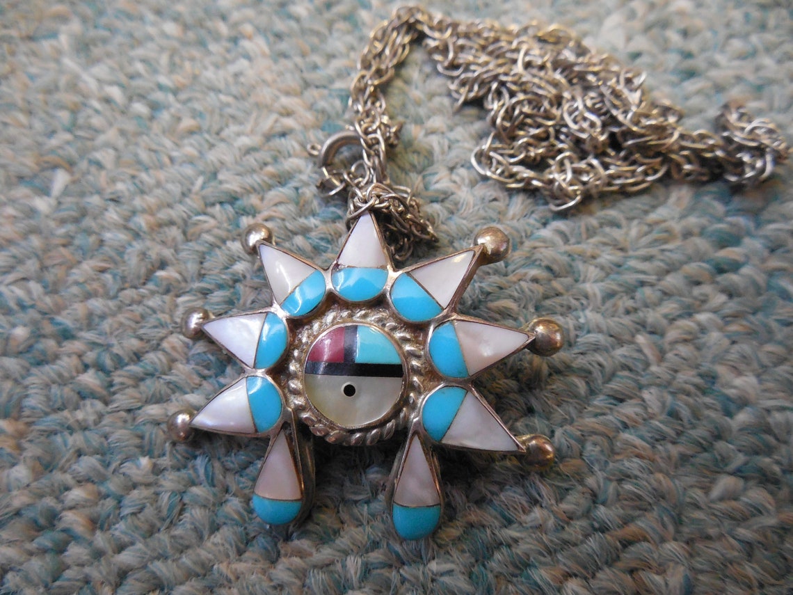 Vintage Zuni Sun God Brooch or Pin on a Chain With Original - Etsy