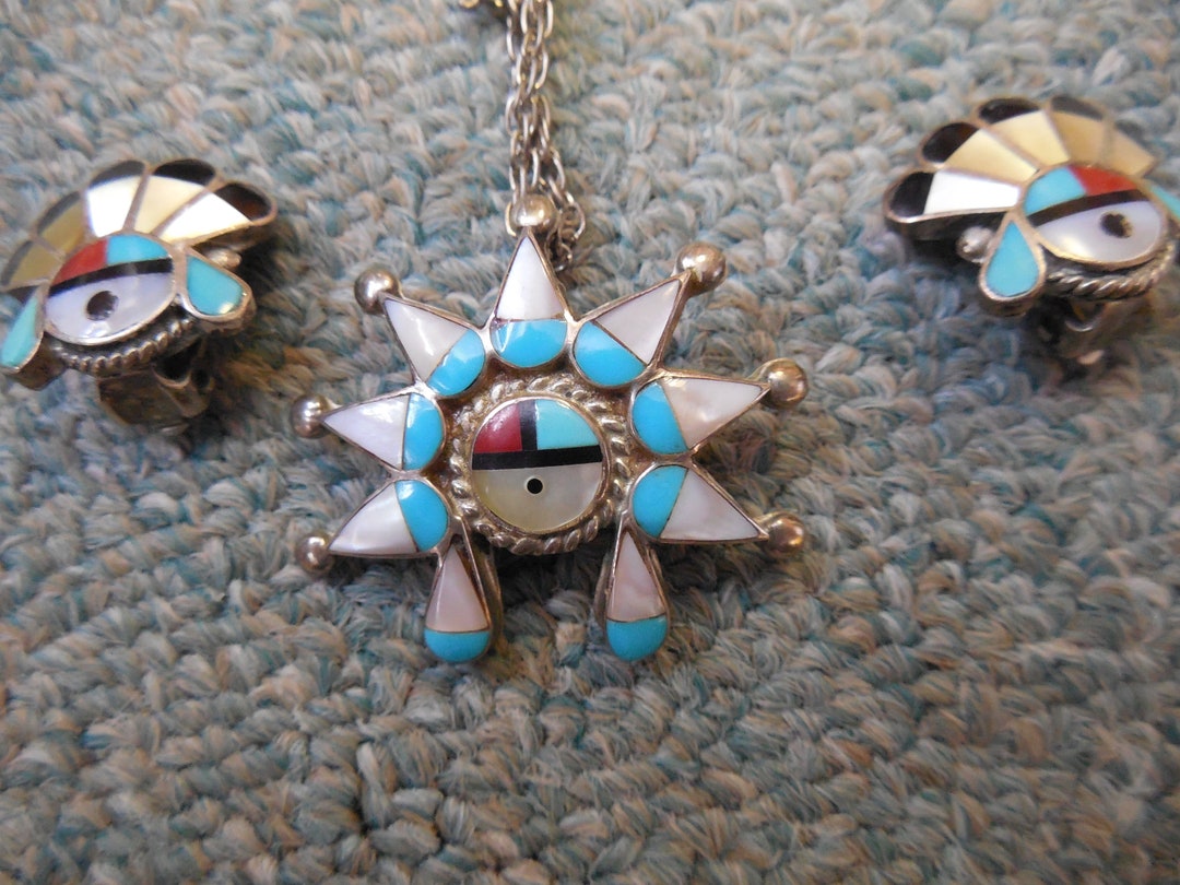 Vintage Zuni Sun God Brooch or Pin on a Chain With Original - Etsy