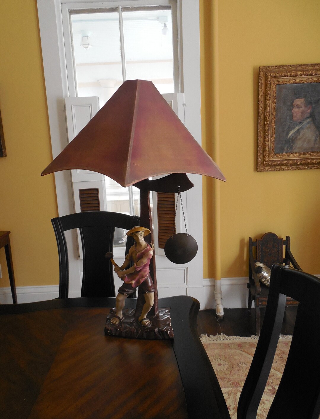 Huge Vintage Oriental Hollywood Regency Gong Lamp, Light With Original ...