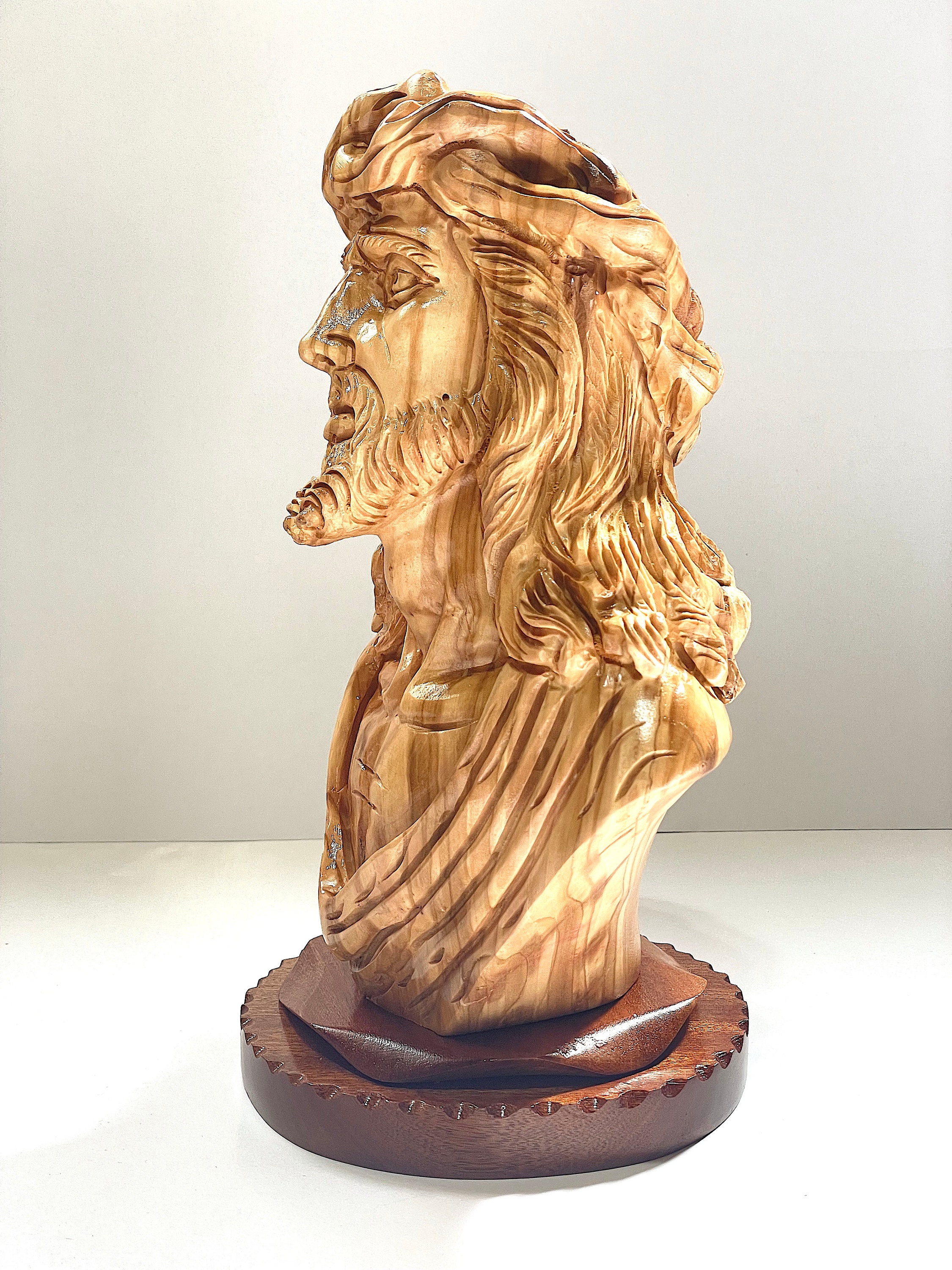 Hand Carved Wood Bust of Jesus - Etsy