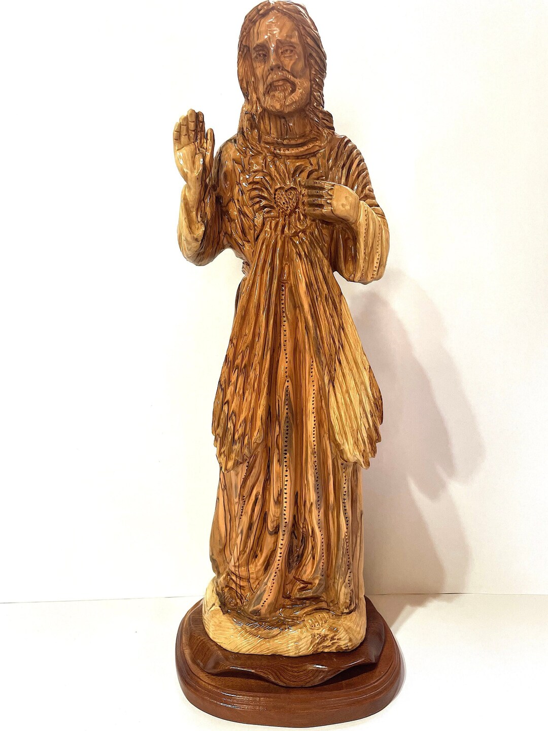 Carved Olive Wood Divine Mercy's Statue - Etsy