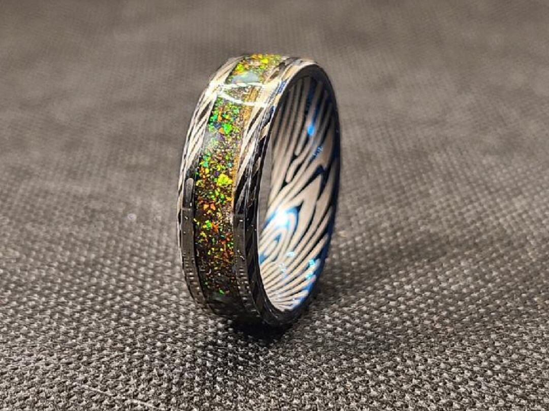 Tungsten Damascus Inlay Ring - Etsy