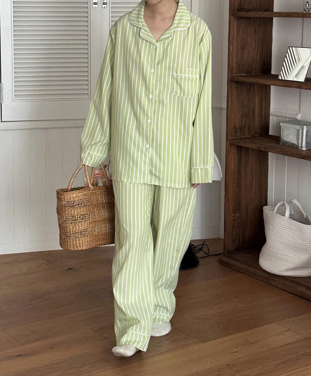 Green Striped Pajamas / Cotton Pajamas / Pajama Set / Cute Stripe ...