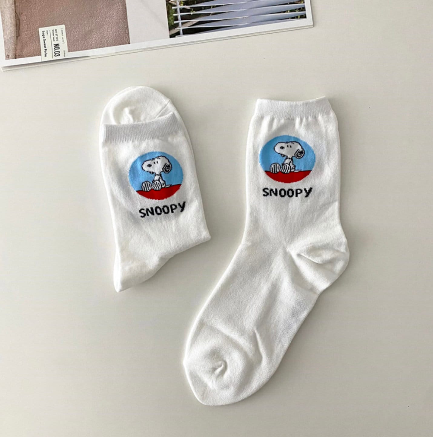 5 Pairs Cotton Snoopy Socks / Peanuts Socks / Cute Embroidered Snoopy ...