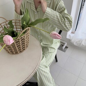 Green Striped Pajamas / Cotton Pajamas / Pajama Set / Cute Stripe ...