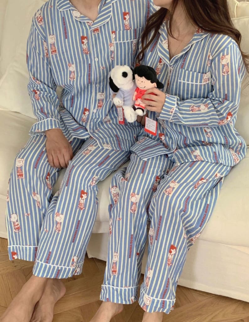 Stripe With Snoopy Cotton Pajama / Snoopy Pajama / Snoopy Couple Pajama ...