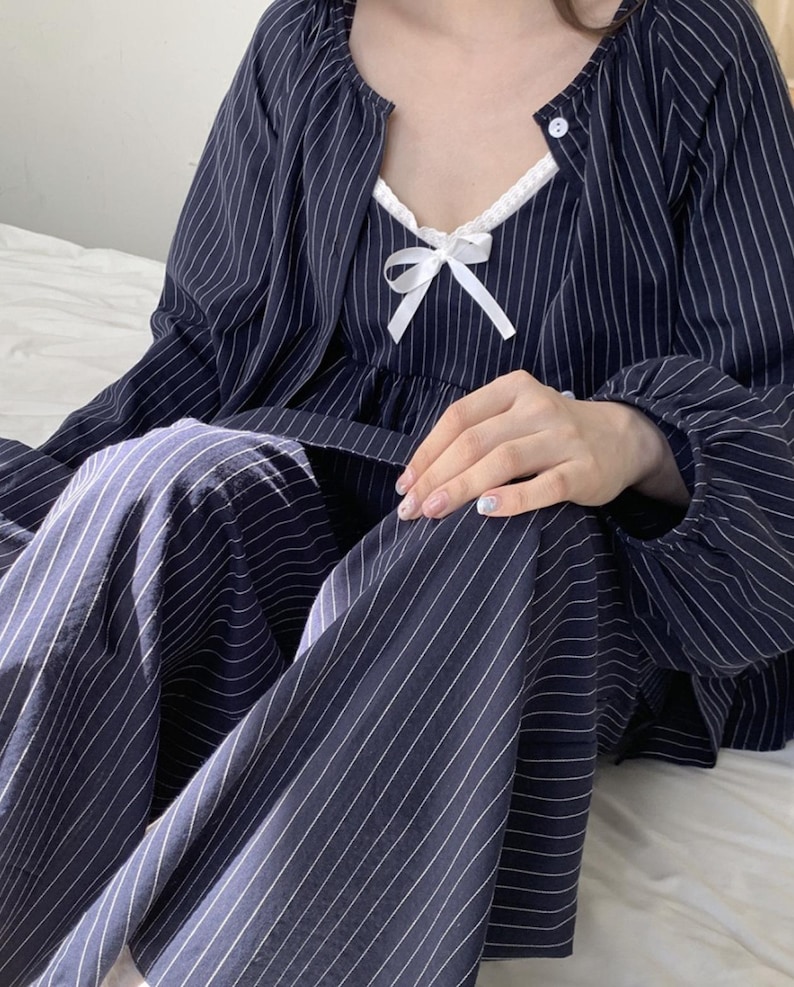 Cotton Lounge Set: 3-piece Pajama Set With Cardigan - Etsy