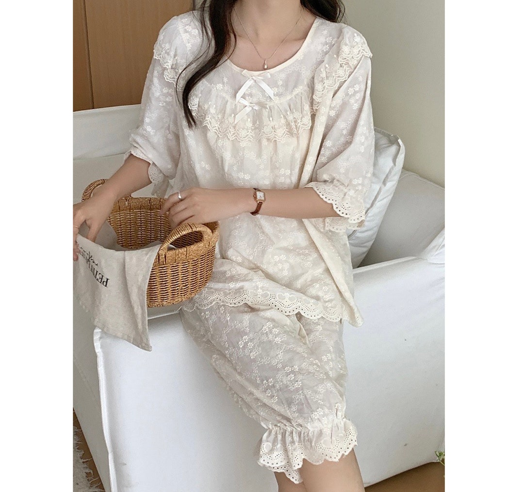 Cotton Lace Sleepwear / Lace Nightwear / Cotton Pajamas / Lace Pajama ...