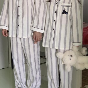Cotton Black Cat Embroidery Pajamas / Cute Pajama Set / Cotton ...