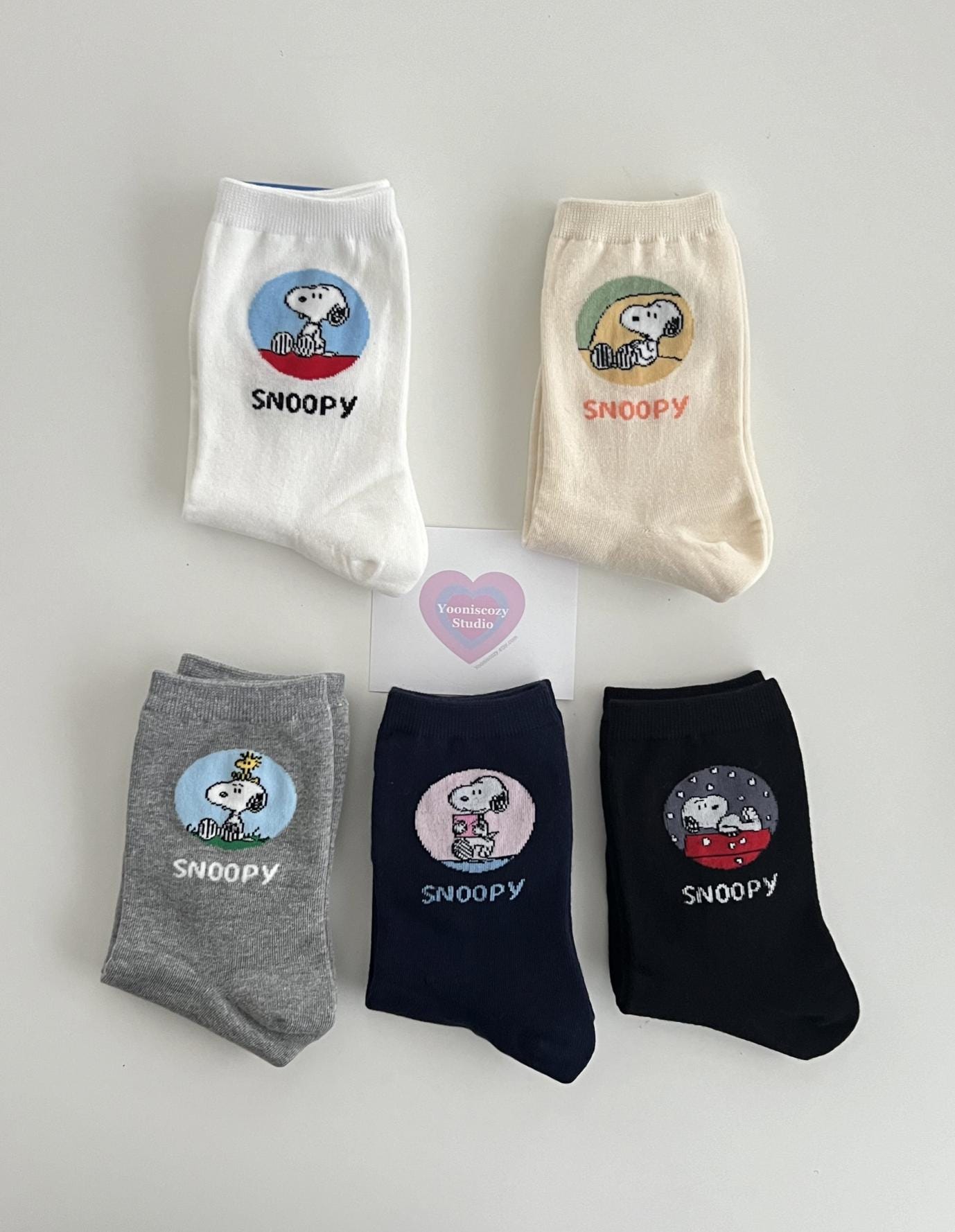 5 Pairs Cotton Snoopy Socks / Peanuts Socks / Cute Embroidered Snoopy ...