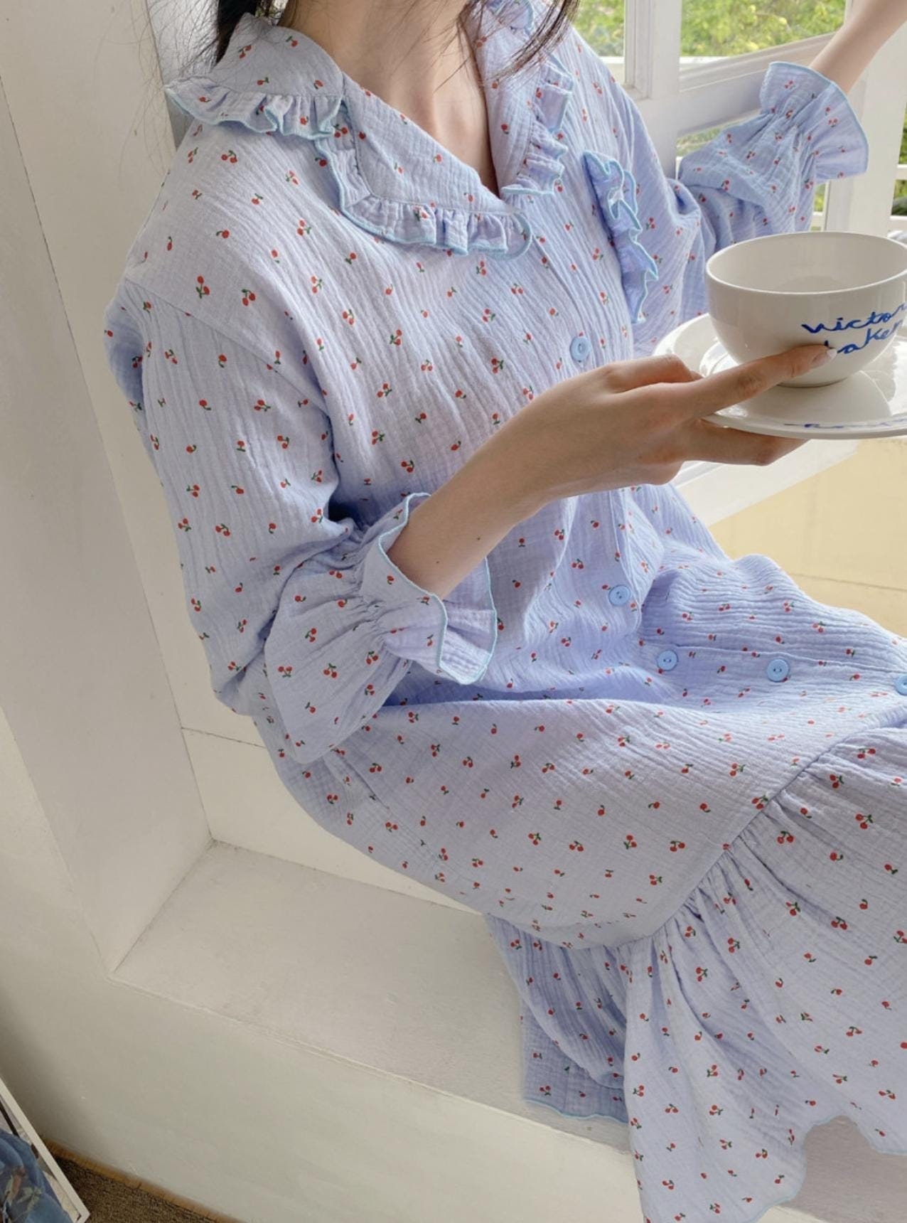 Cherry Organic Cotton Dress / Muslin Cotton Dress / Muslin Pajamas ...