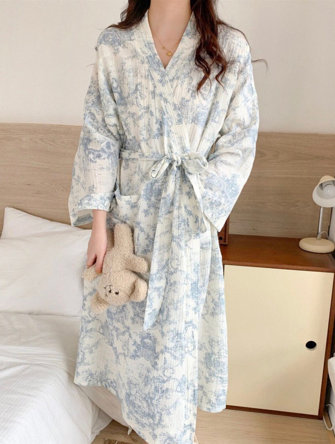 Cotton Robe / Muslin Robe / Muslin Loungewear / Toile De Jouy Pattern ...