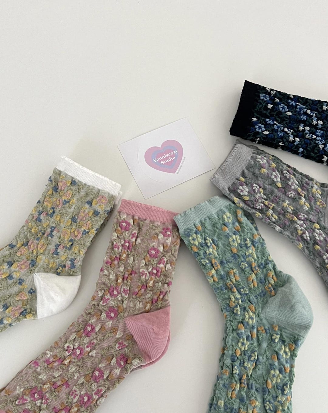 5 Pairs Floral Pattern Socks / Lightweight Crew Socks / Floral Socks ...