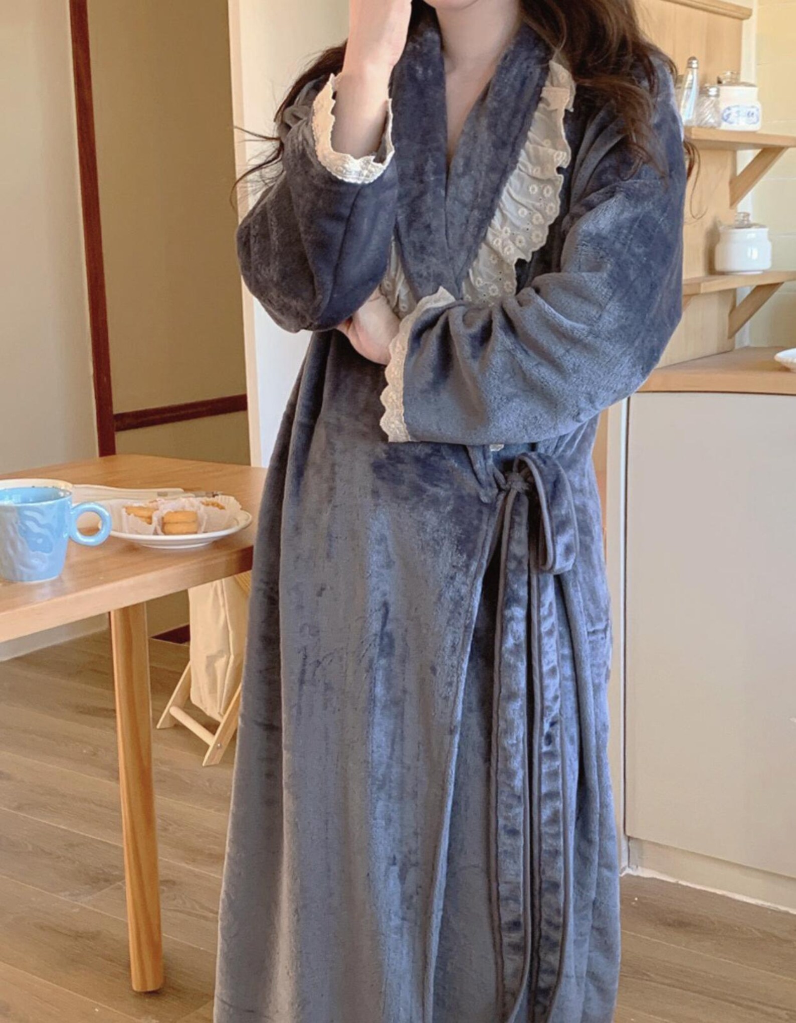Lace Ruffle Robe | Soft Velvet Fleece Bathrobe | Romantic Bridal ...