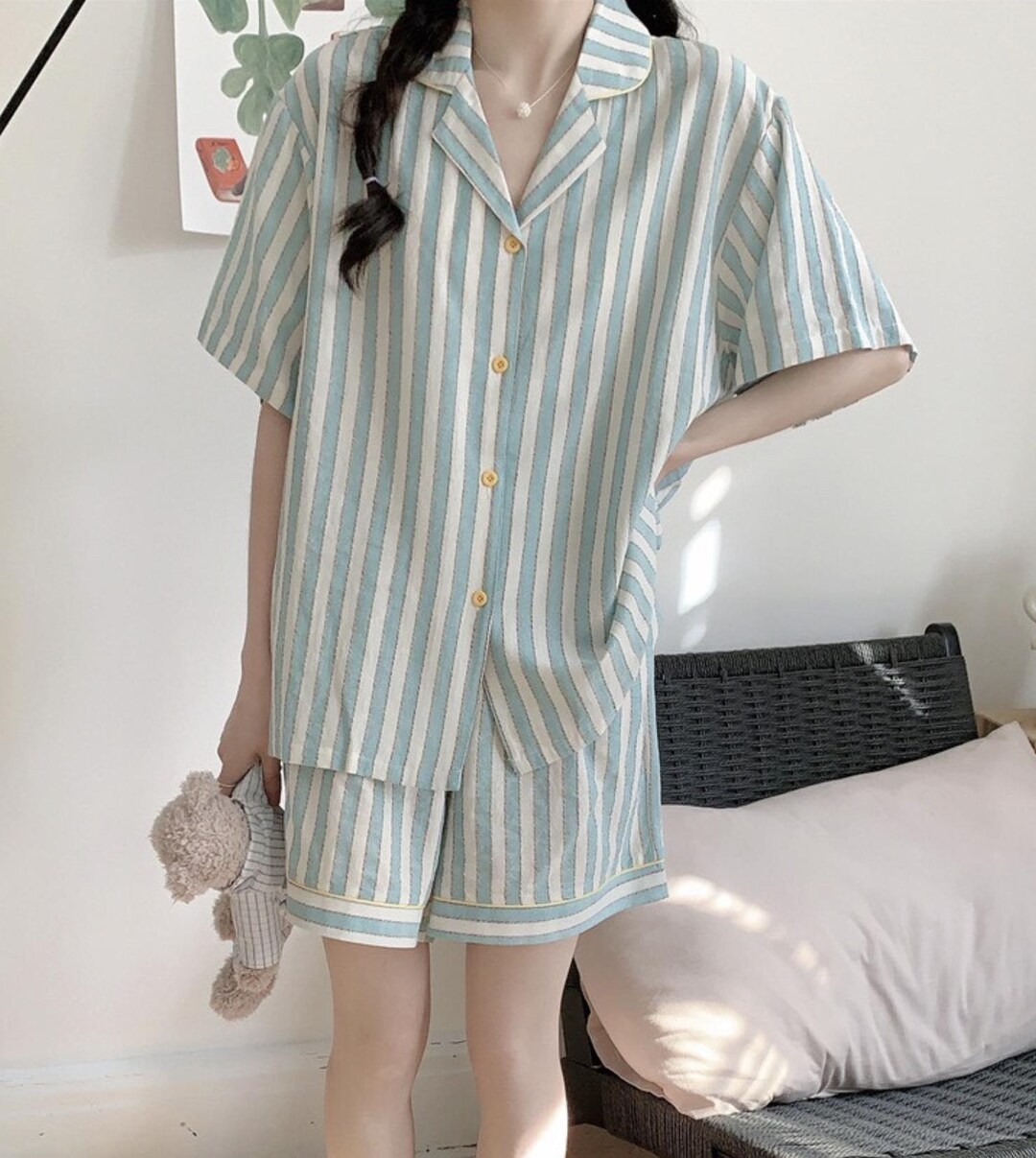 Blue Striped Pajamas / Cute Pajamas / Women Pajama Set / Cute Stripe ...