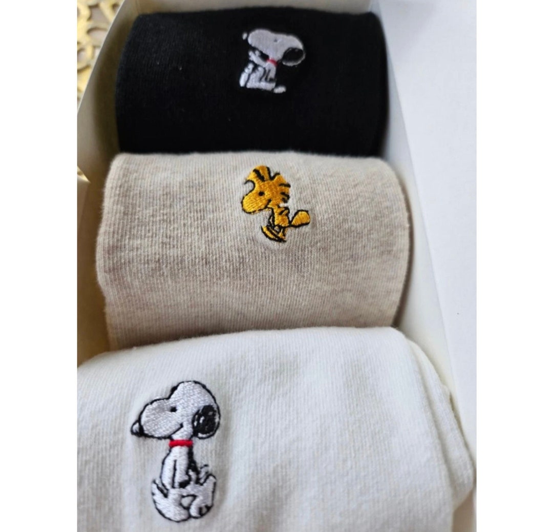 3 Pairs Cotton Snoopy Socks / Peanuts Socks / Cute Embroidered Snoopy ...