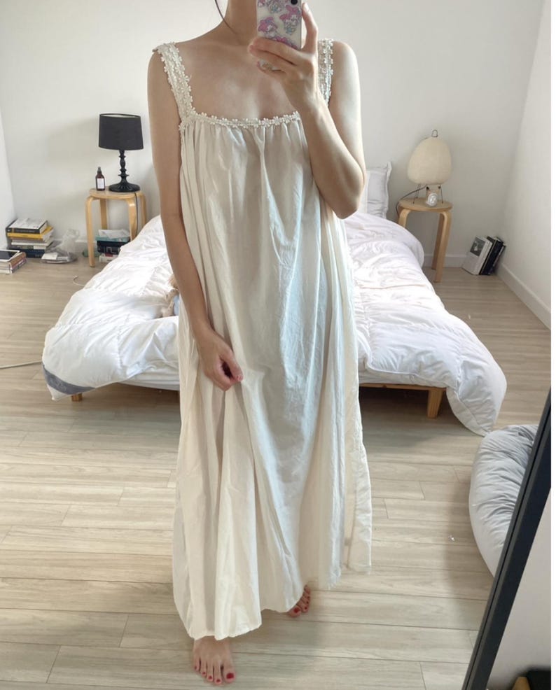 Embroidered Floral Cotton Nightgown: Romantic Minimalist Dress - Etsy