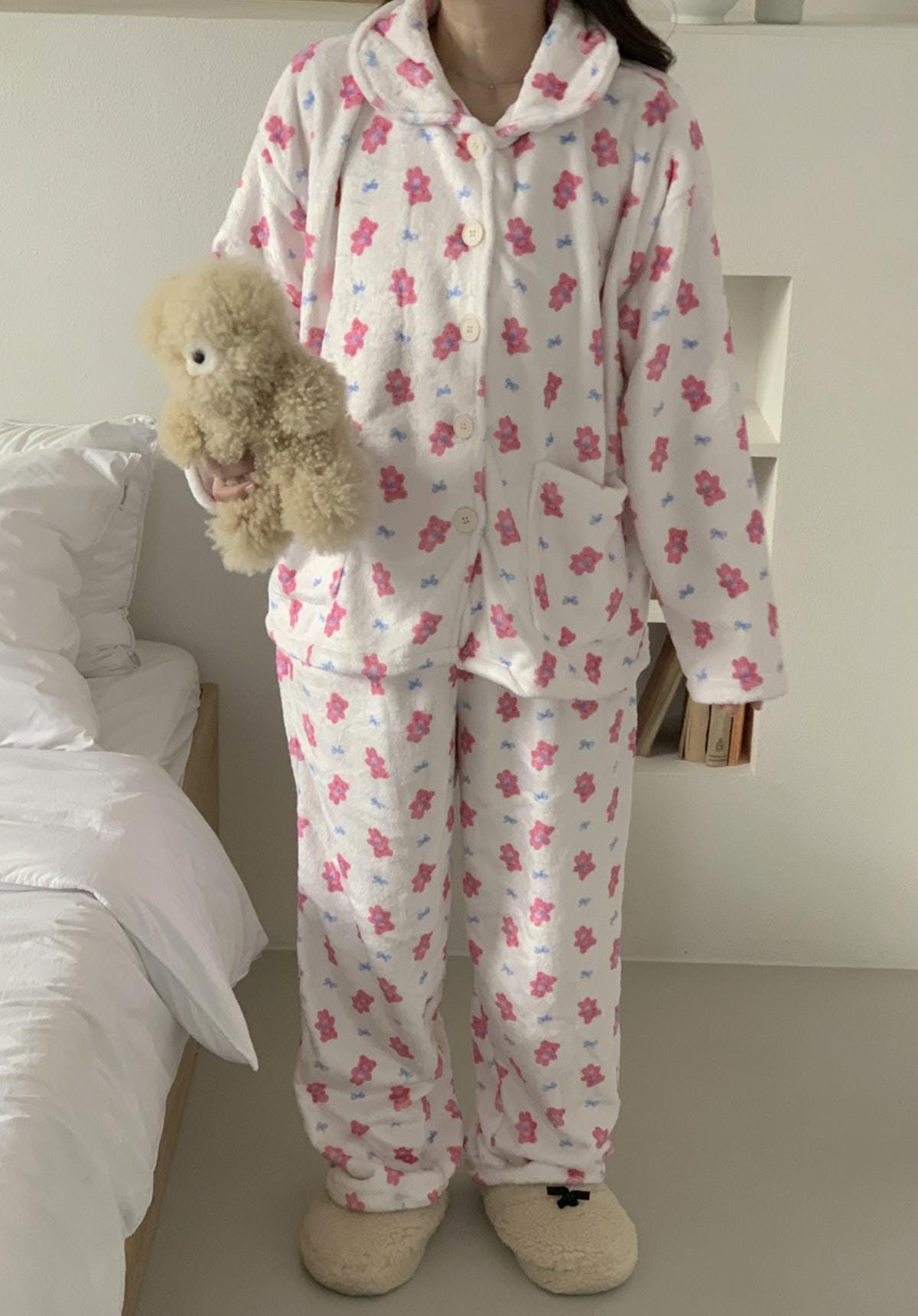 Fluffy Cute & Warm Teddy Bear Pajama Set : Cozy Sleepwear, Ultra Soft ...
