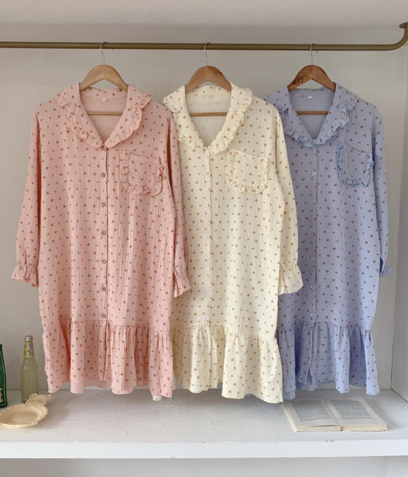 Cherry Organic Cotton Dress / Muslin Cotton Dress / Muslin Pajamas ...
