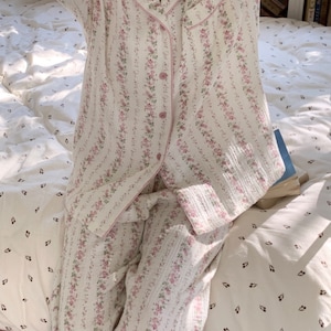Pink Flower Organic Cotton Pajama / Muslin Cotton Pajama / Couple ...