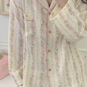 Pink Flower Organic Cotton Pajama / Muslin Cotton Pajama / Couple ...