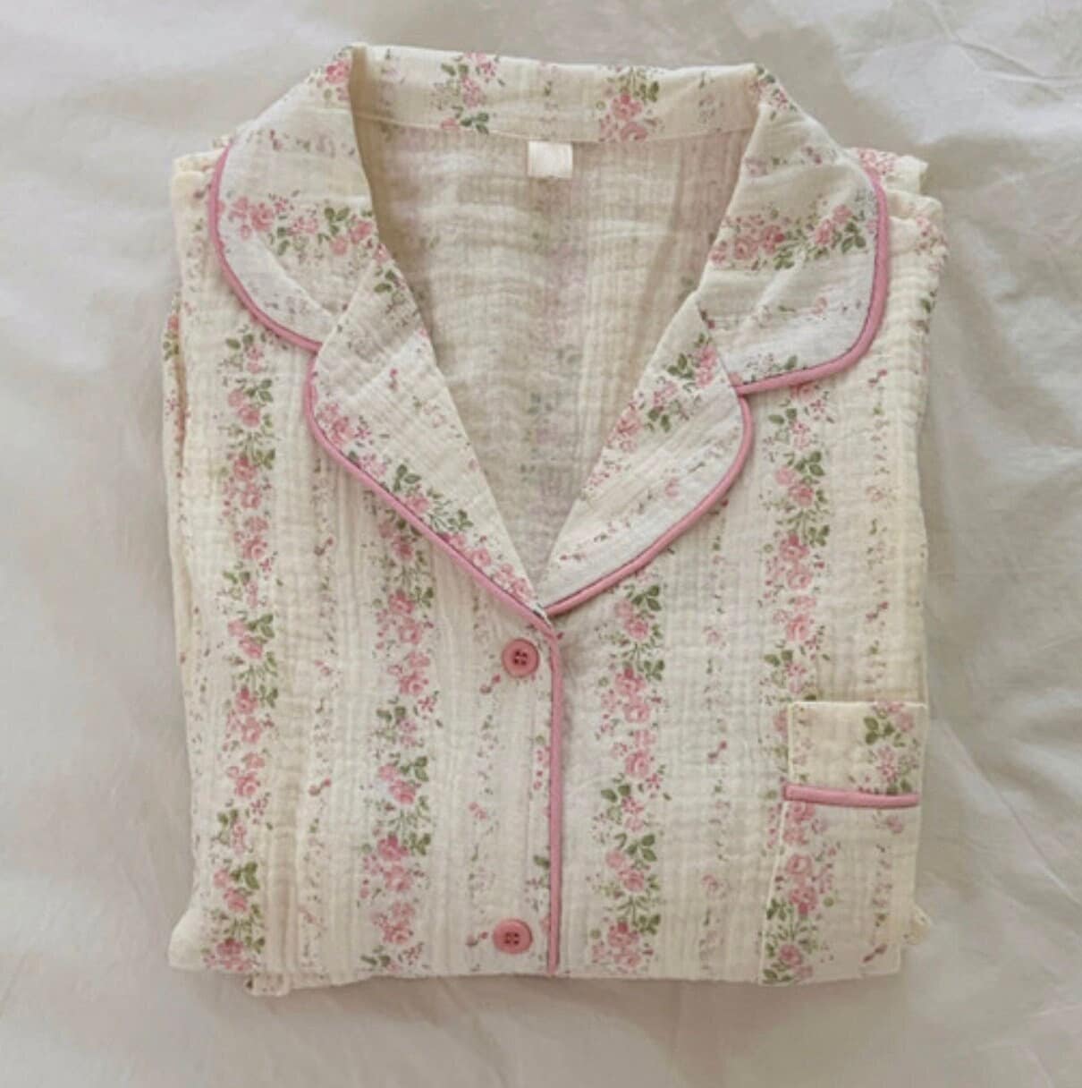 Pink Flower Organic Cotton Pajama / Muslin Cotton Pajama / Couple Pajama / Summer Pajama / Gift ...