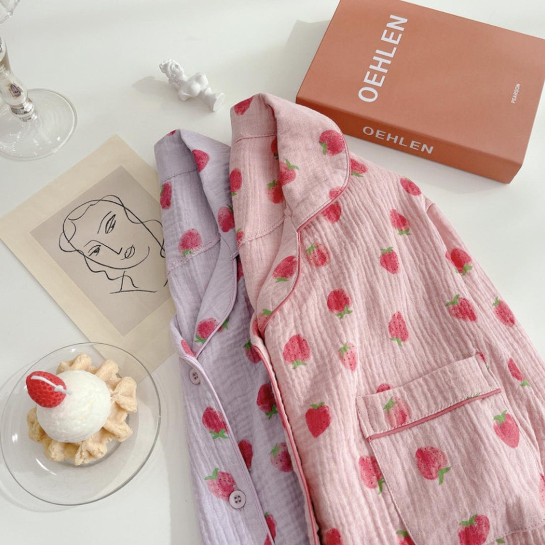 Strawberry Organic Cotton Dress / Muslin Cotton Dress / Muslin Pajamas ...