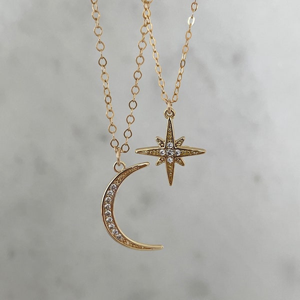 Moon and Star Necklace - Etsy