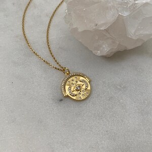 Gold Filled Triple Moon Coin Necklace | Goddess Necklace | Moon Goddess ...