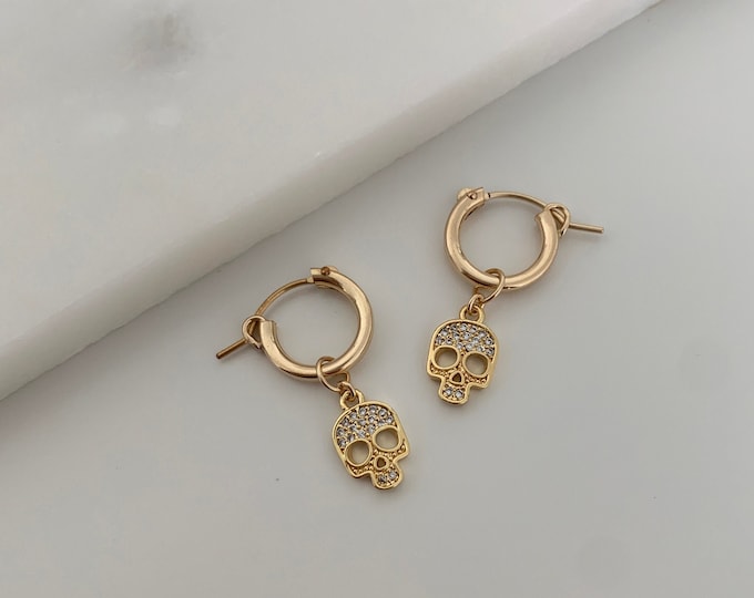 Mini Skull Hoop Earrings - Etsy