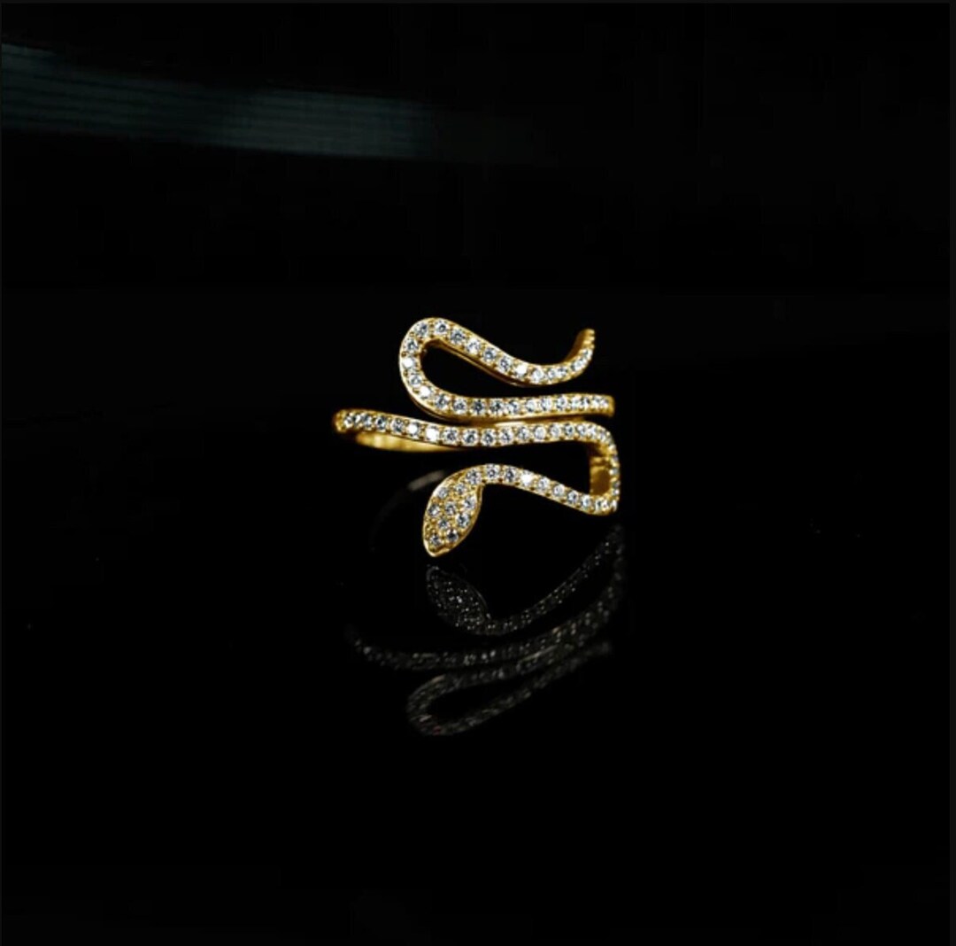 14K Gold Vermeil Diamond Snake Ring | Bold Chunky Statement Serpent ...