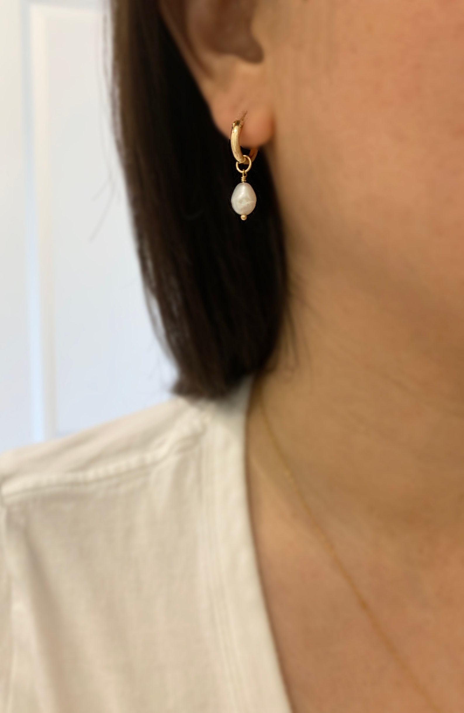 14k Gold Filled Small Baroque Pearl Hoops Fresh Water Pearl Earrings ...