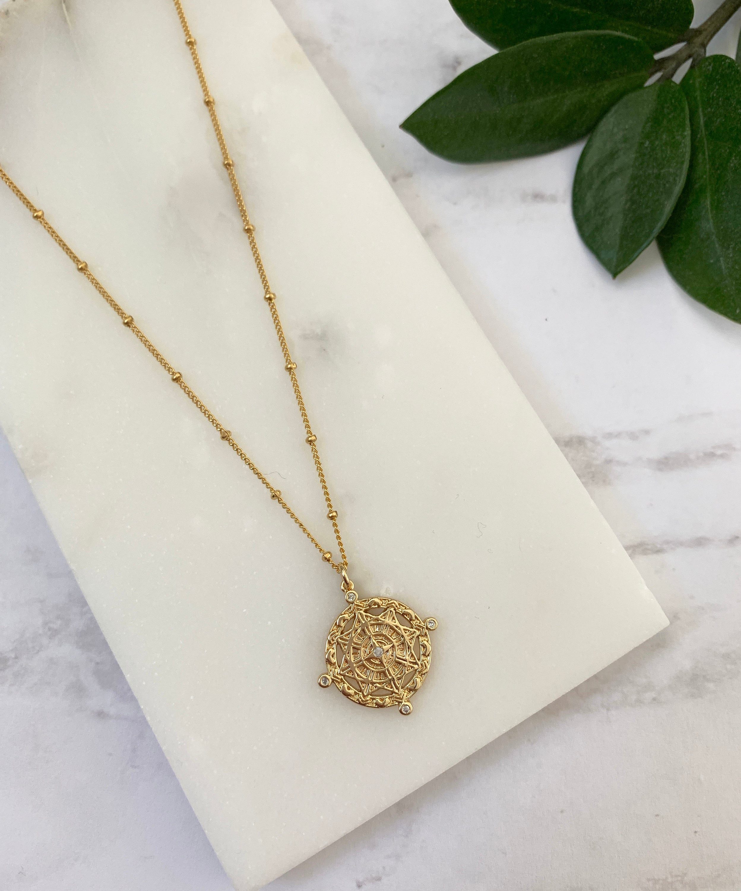 14k Gold Filled Compass Coin Necklace With CZ Stones 16 | Etsy