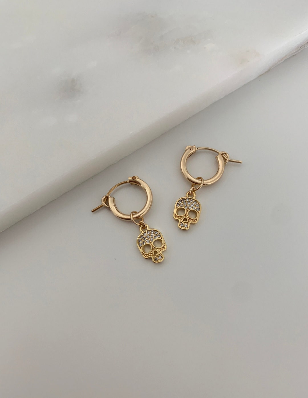 14k Gold Filled Skull Hoops | Dainty Skull Huggies | Layering and ...