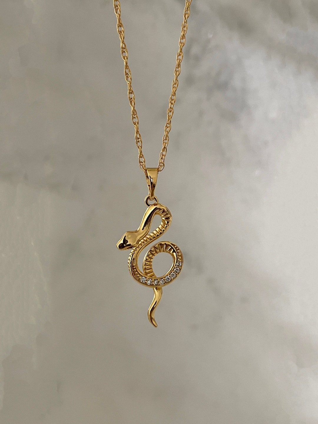 14k Gold Filled Snake Serpent Necklace | Snake Pendant With Red Eyes ...