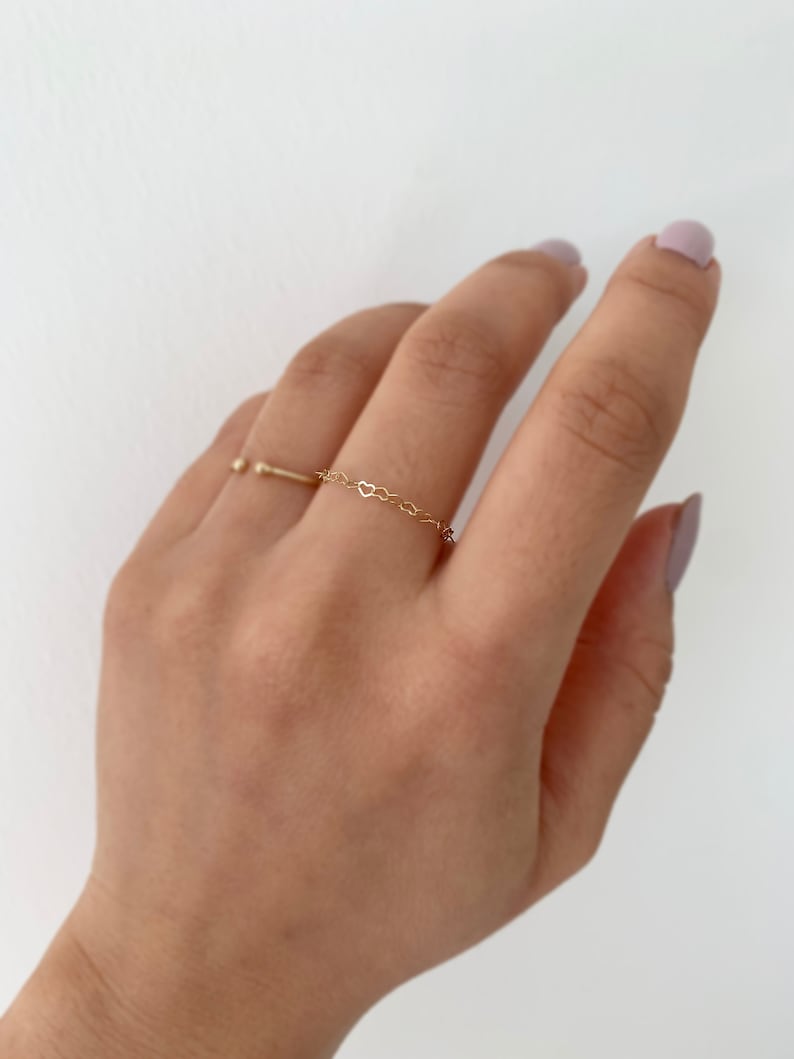14k Gold Filled Heart Chain Ring Dainty and Delicate Tiny - Etsy