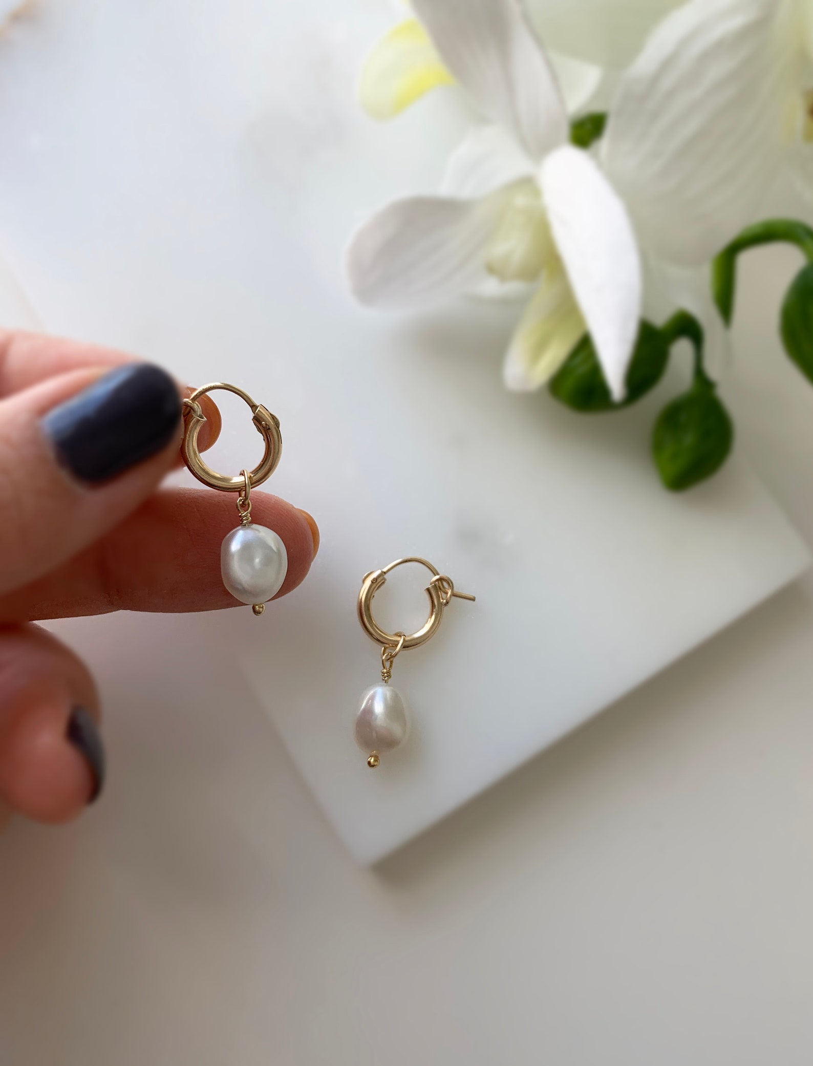 14k Gold Filled Small Baroque Pearl Hoops Fresh Water Pearl Earrings ...