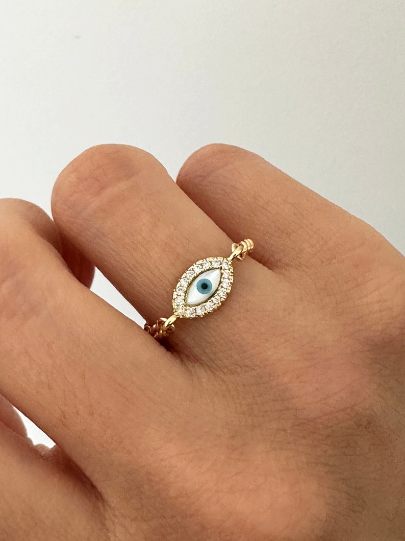 14k Gold Filled Evil Eye Curb Chain Ring Dainty CZ Evil Eye - Etsy
