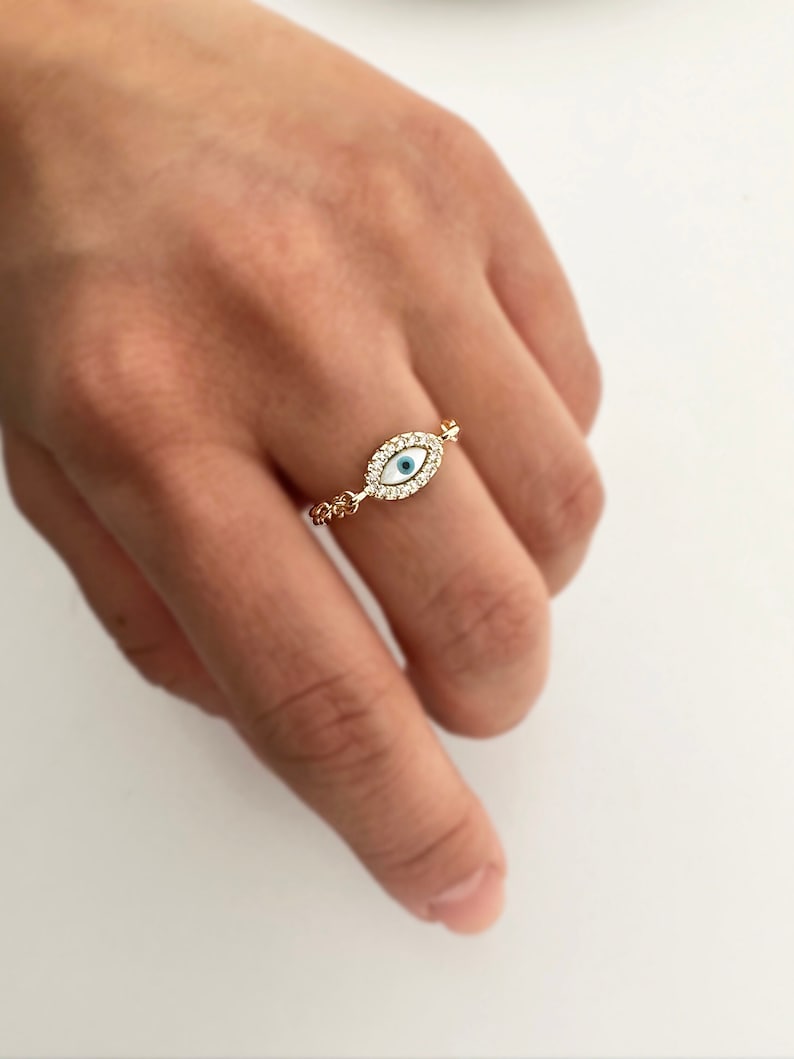 14k Gold Filled Evil Eye Curb Chain Ring Dainty CZ Evil Eye - Etsy