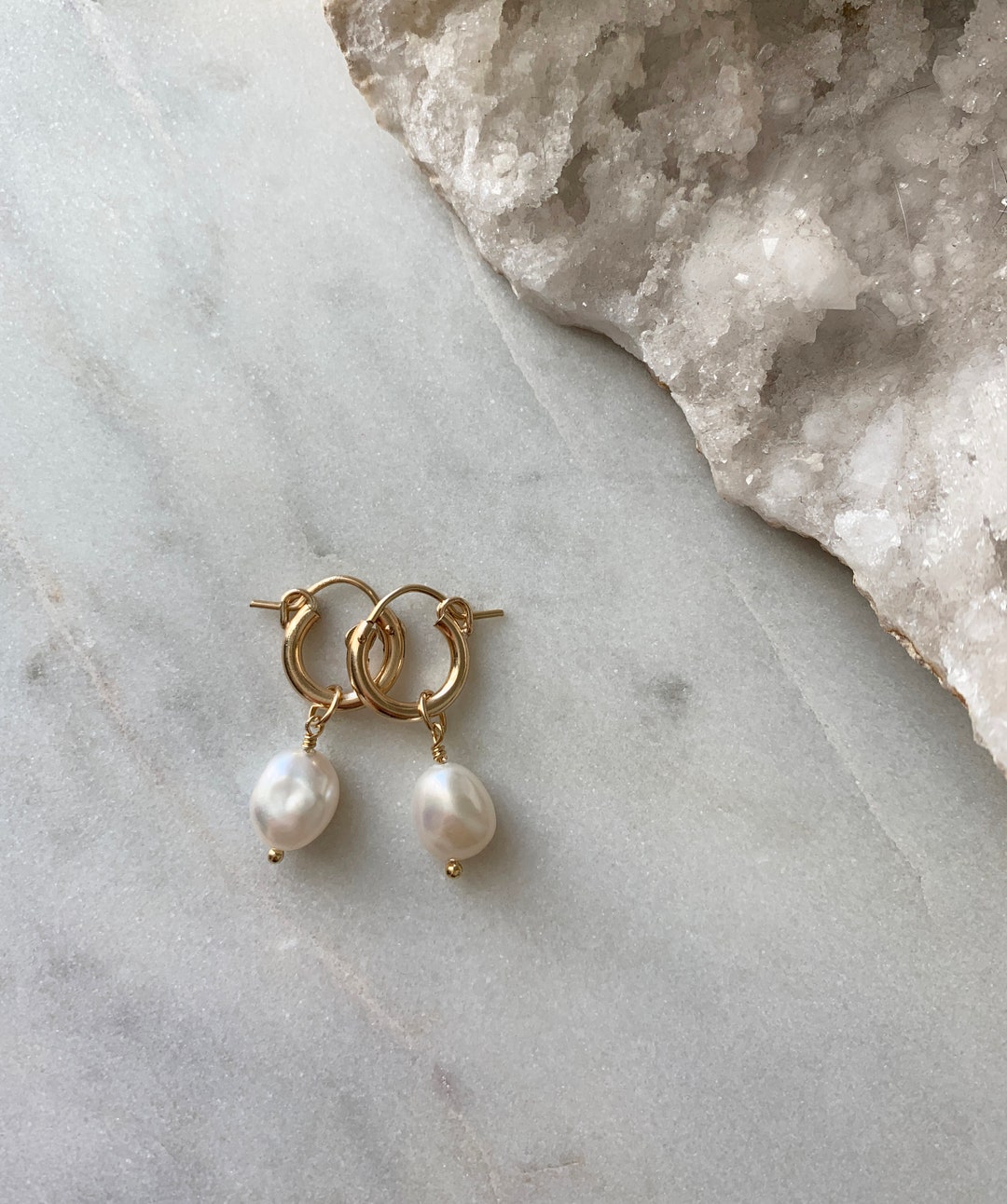 14k Gold Filled Small Baroque Pearl Hoops| Fresh Water Organic Pearl ...