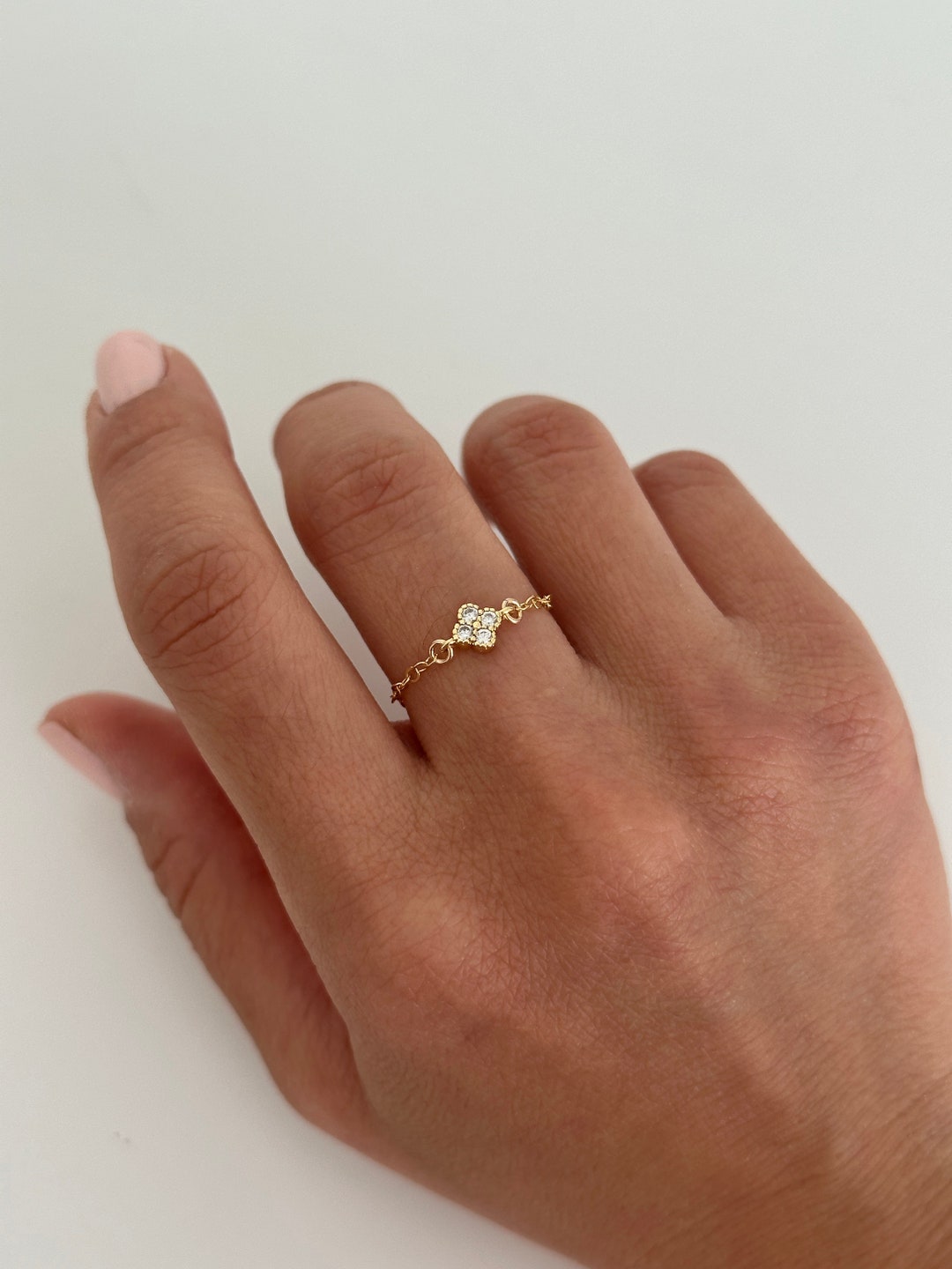 Gold Filled Clover Chain Ring | Lucky Clover Quatrefoil With CZ | Water ...