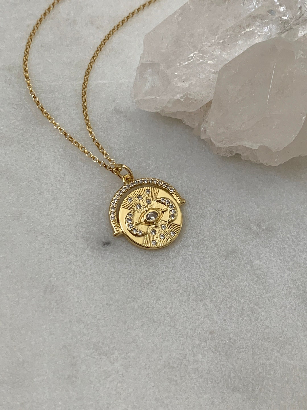 Gold Filled Triple Moon Coin Necklace | Goddess Necklace | Moon Goddess ...