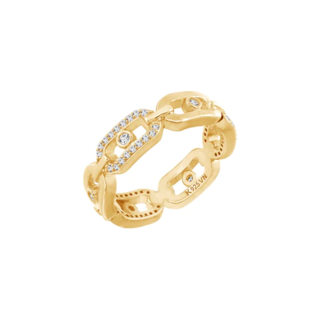 14K Gold Vermeil Paperclip Chain Ring | Eternity CZ Chain Link Ring ...