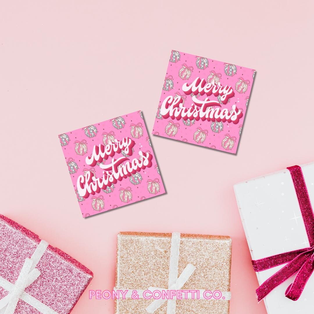 PRINTABLE Sheet of 6 Christmas Gift Tags Disco Ball With Bows Gift Tags ...