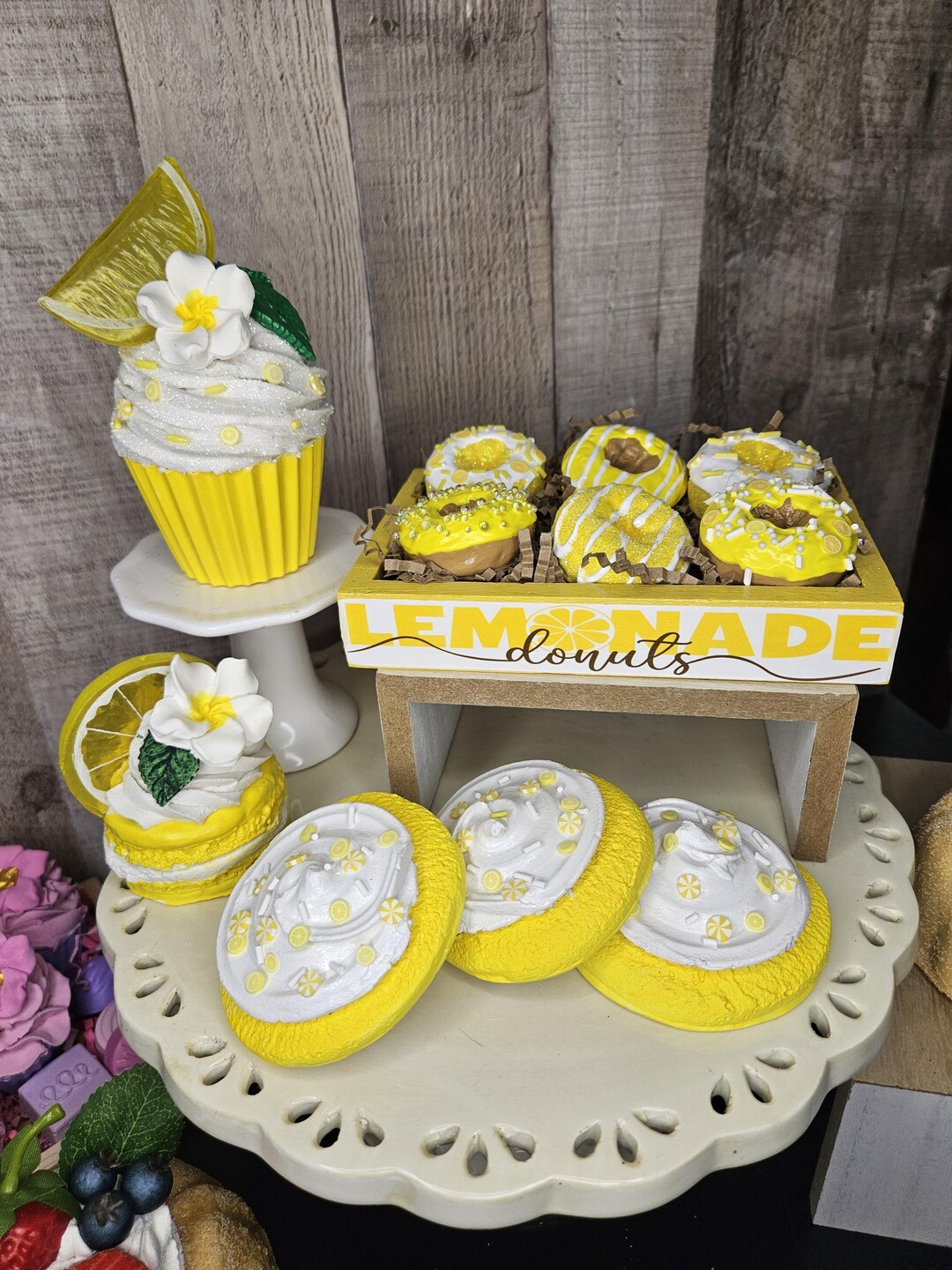 Mini Lemonade Donut Tray With Faux Donuts/summer Decor-not Edible - Etsy