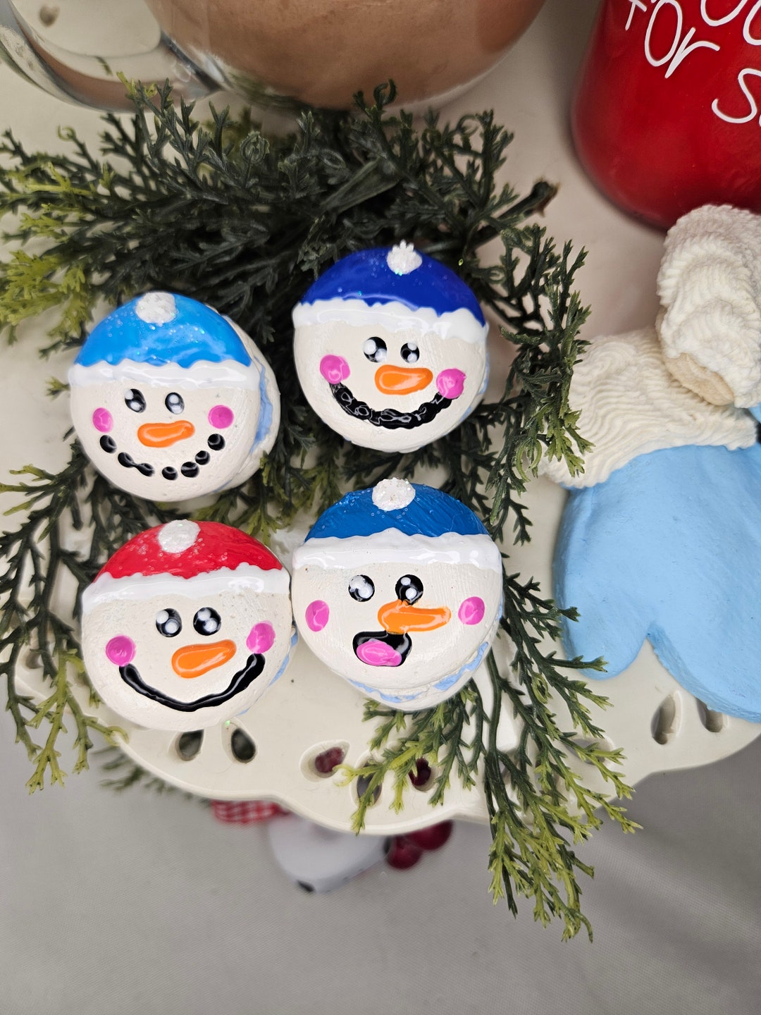 Set of 4 Ceramic Snowman Macaroons/tray Decor/hot Cocoa Bar Decor ...