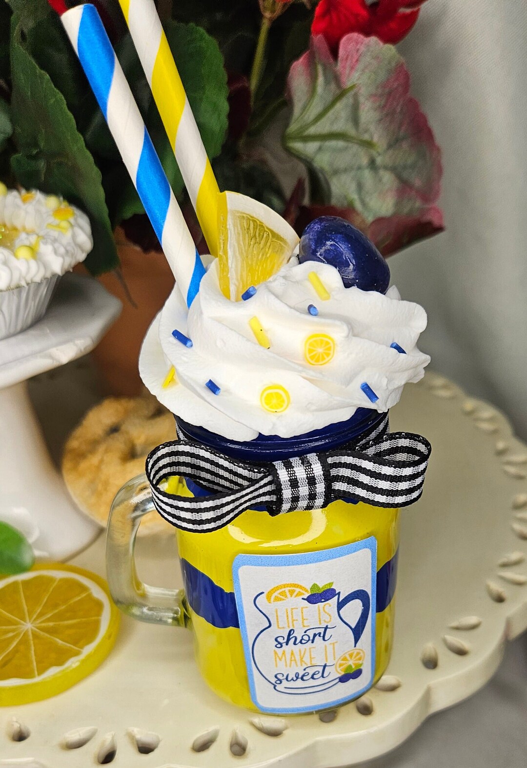 Mini Life is Short Make It Sweet Faux Blueberry Lemonade Shake/tray ...