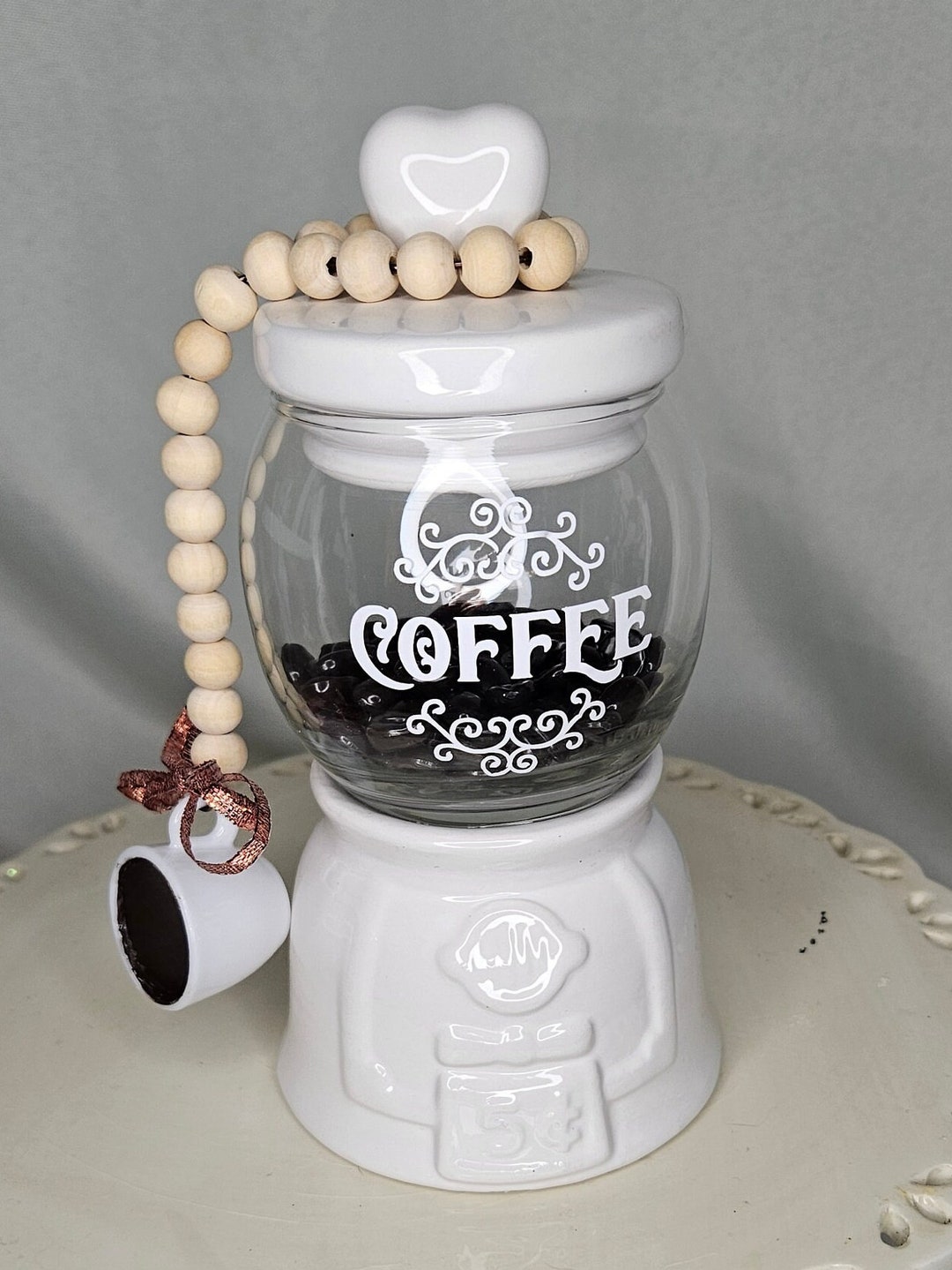 6.75" High Ceramic Coffee Gumball Machine Decor With Coffee Cup Garland ...