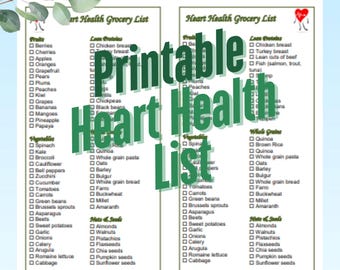 Heart Health Extended Cardiovascular Foods List Shopping List Printable ...