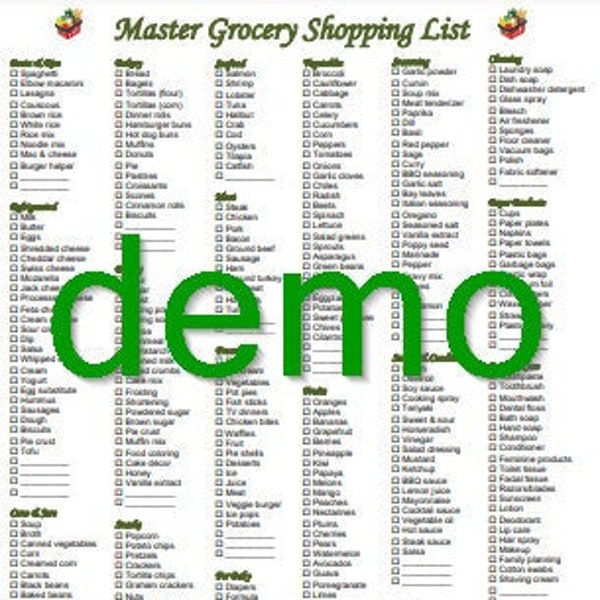 Master Grocery List - Etsy